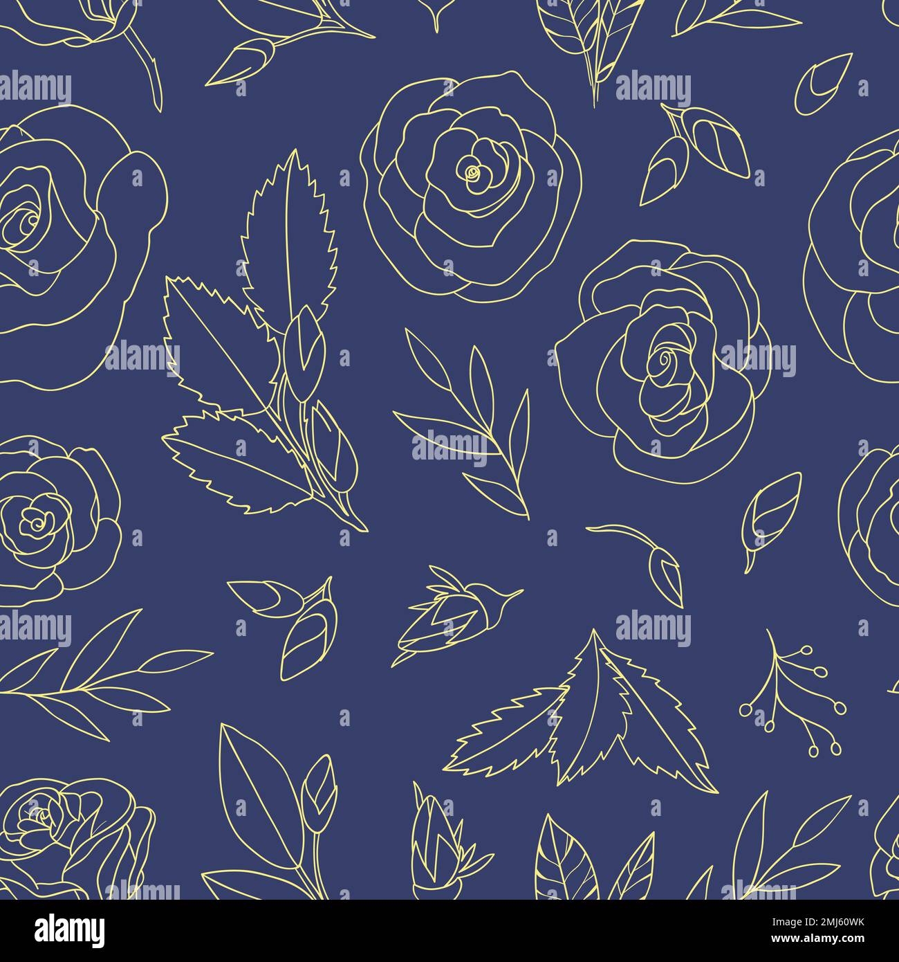 Colored seamless pattern with roses. Engraving style floral blue ...