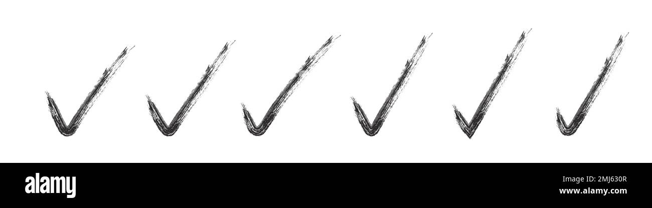 Black Check mark set. Tick grunge brush icon. ok, yes or right sign ...