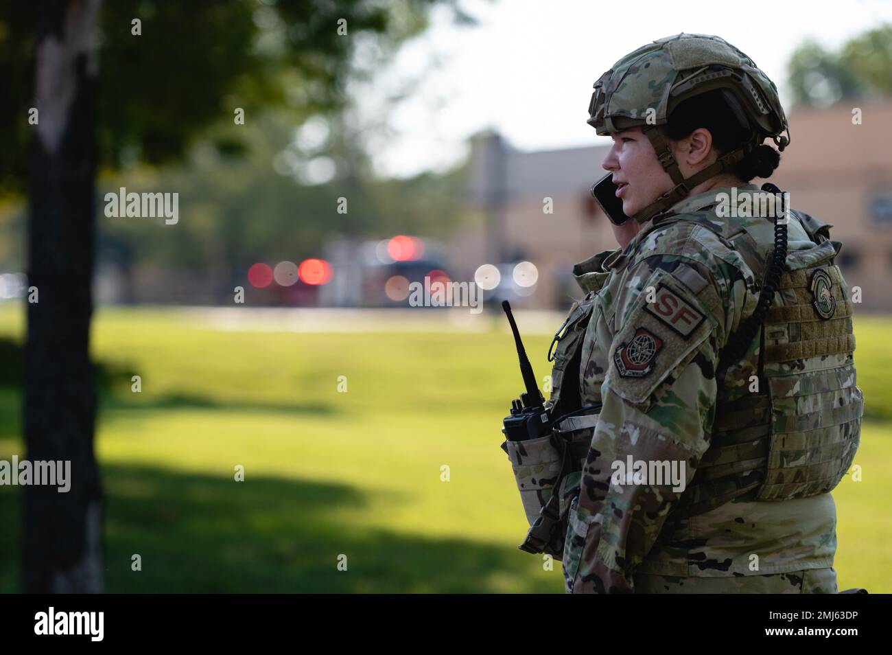 U.S. Air Force Tech. Sgt. Makayla Tranilla, 375th Security Forces Squadron flight chief, speaks ...