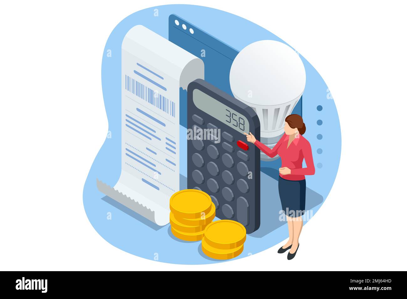 Isometric invoice, payment for electricity. Utility bills and saving ...
