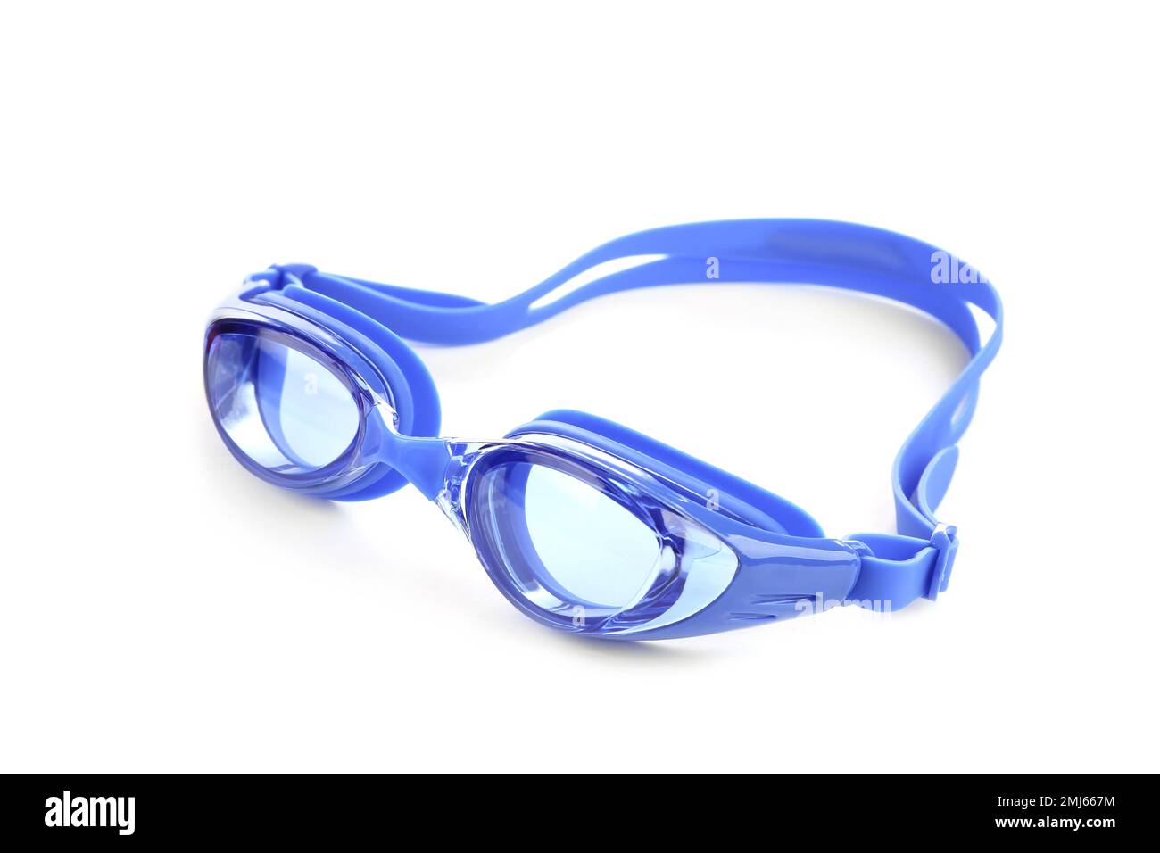 Blue swim goggles isolated on white. Beach object Stock Photo - Alamy