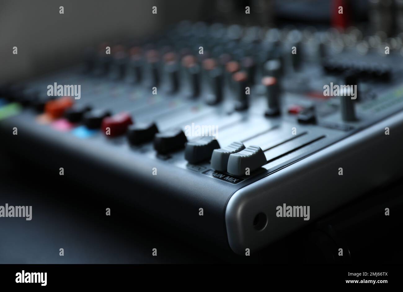 Modern audio mixing console, closeup. Music equipment Stock Photo - Alamy