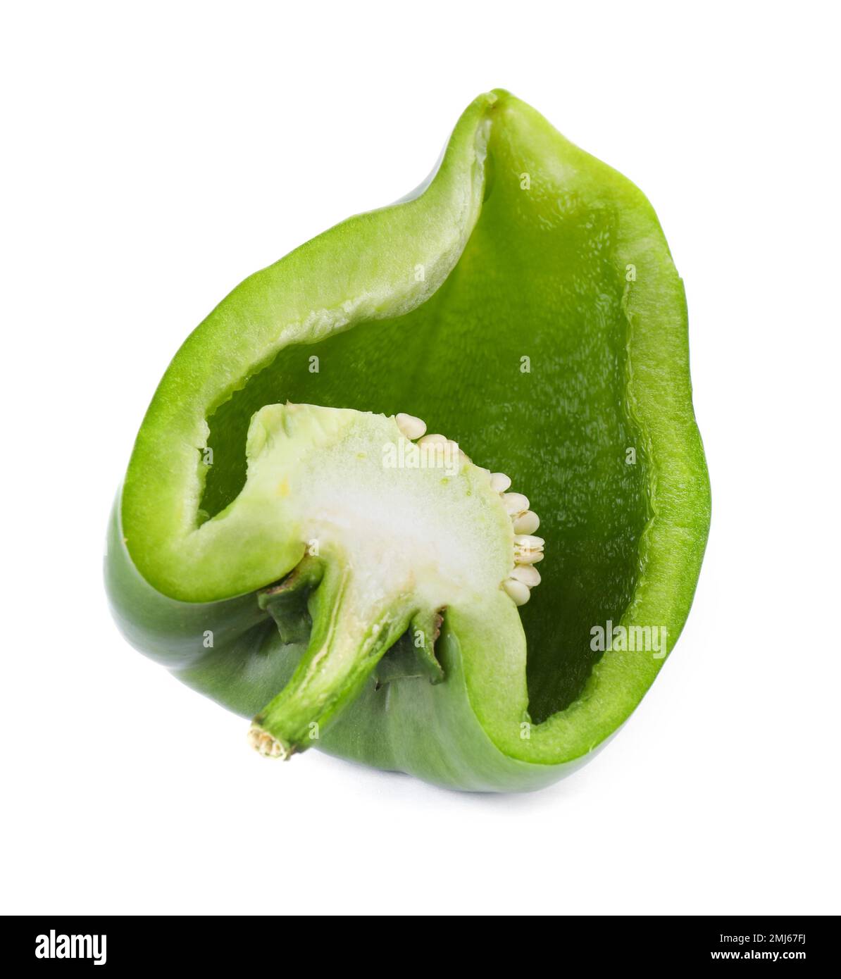 Cut green bell pepper isolated on white Stock Photo - Alamy