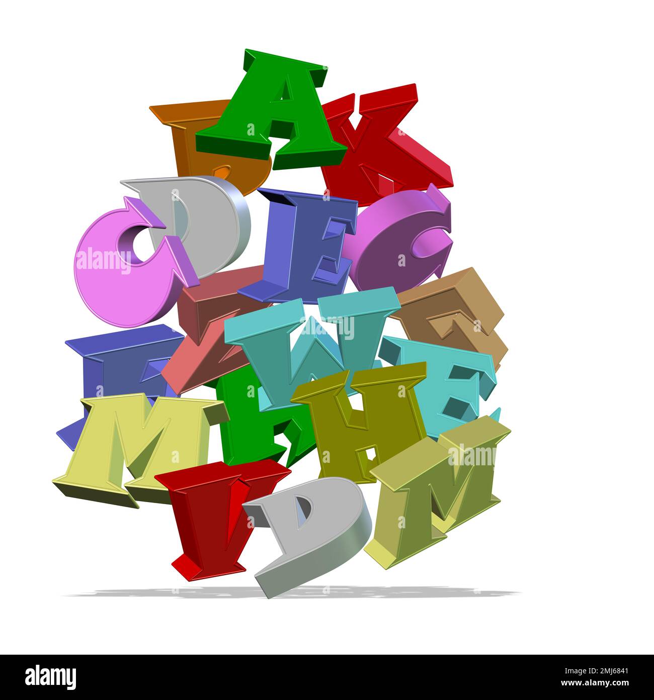Many colorful letters against white background, 3D illustration Stock ...