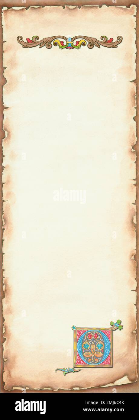 Artistic Diploma or Certificate on Old paper scroll with Medieval ...