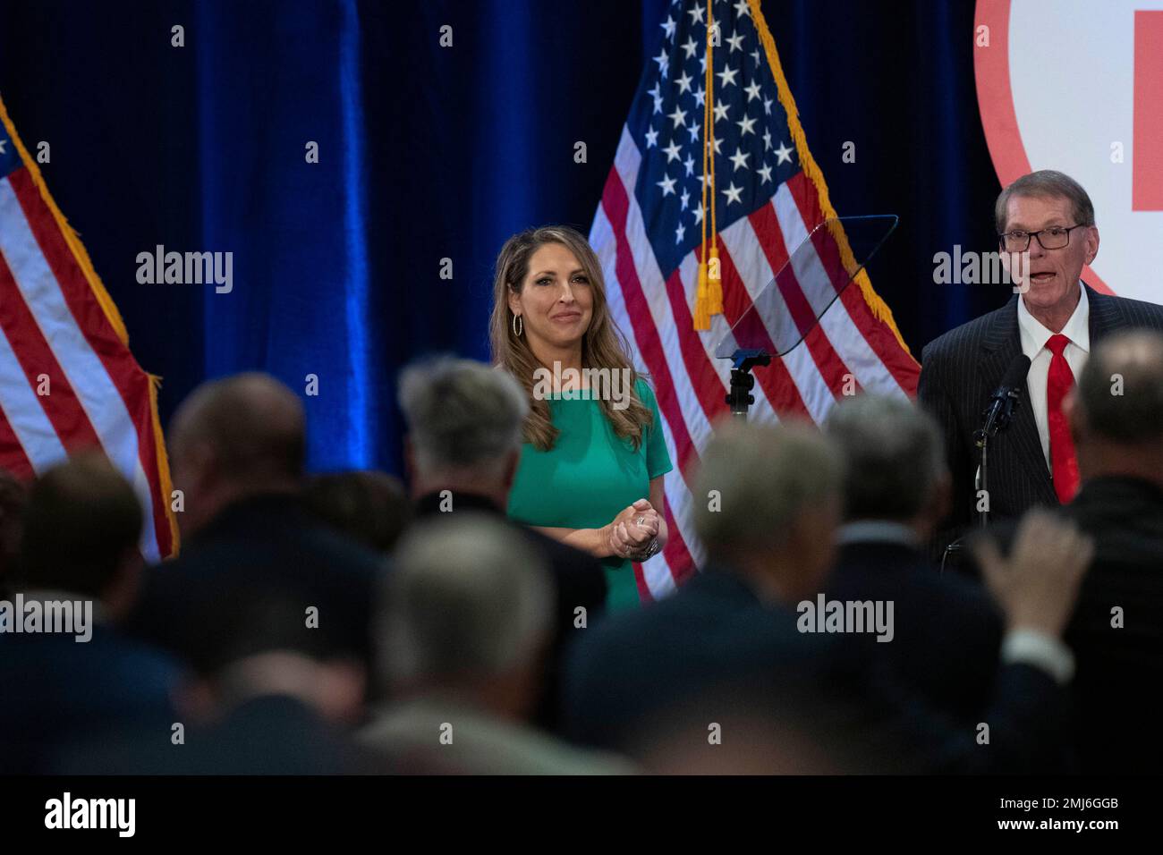 Re-elected Republican National Committee Chair Ronna McDaniel, center ...