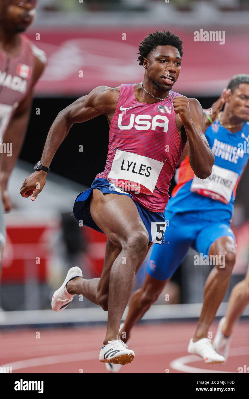 Noah Lyles (USA) competing in the Men's 200 meters at the 2020 (2021 ...