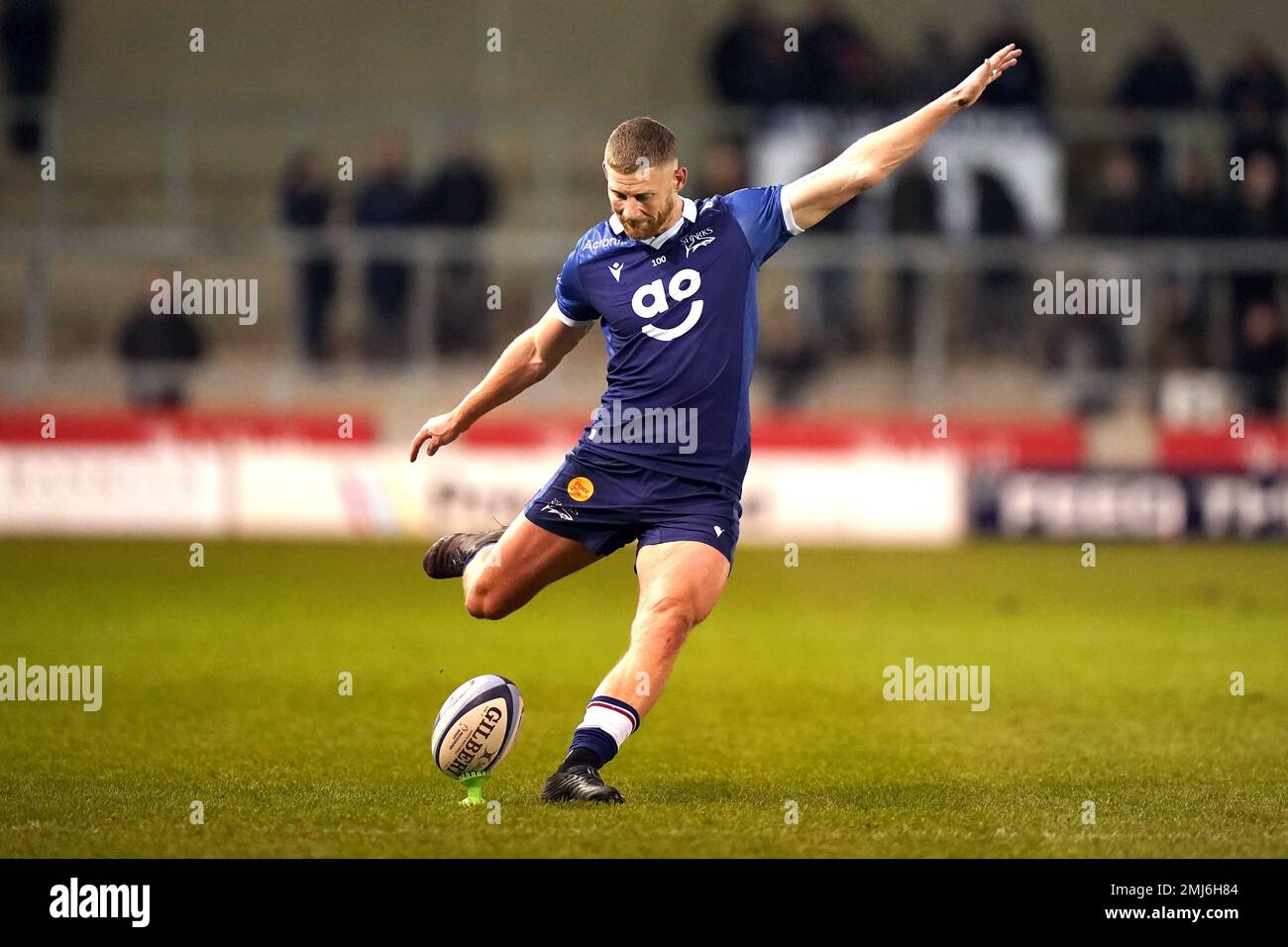 Sale Sharks's Robert du Preez scores a conversion during the Gallagher ...