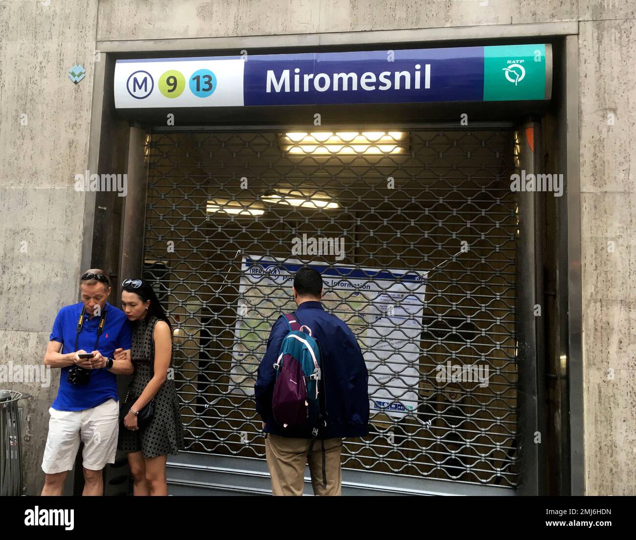 People stand by a closed metro station Friday Sept.13, 2019 in Paris. A ...