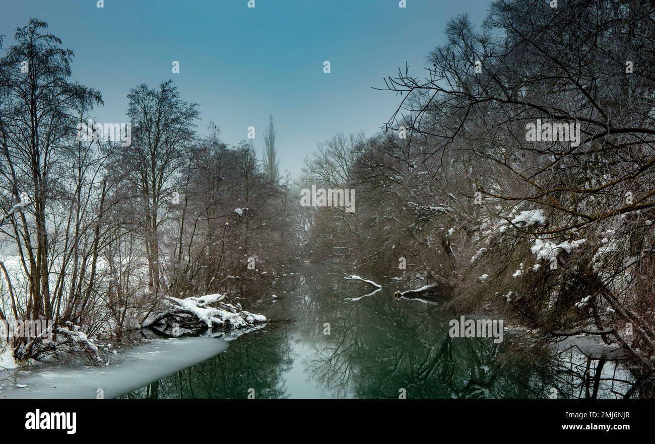 winter landscape by the river in the bitter cold Stock Photo - Alamy