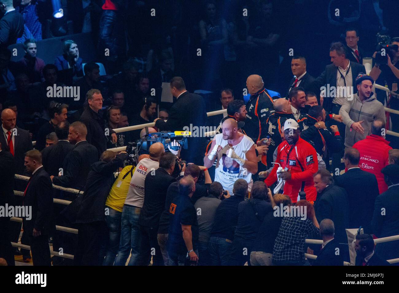 28-11-2015 Dusseldorf Germany. Tyson Footy poses as a boxer after a win ...