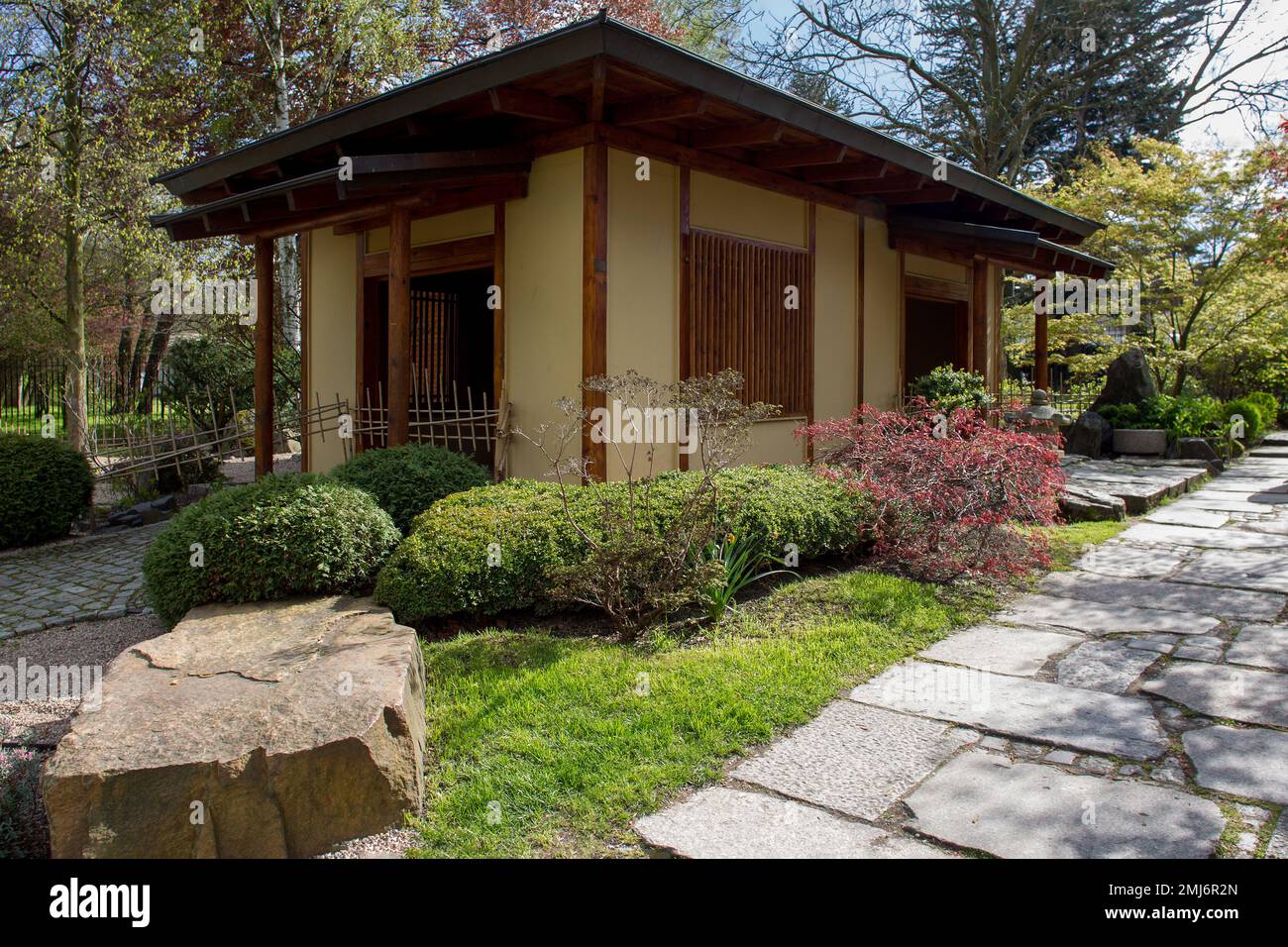 Tea house in a Japanese garden in Wroclaw with an amazing stone in the ...