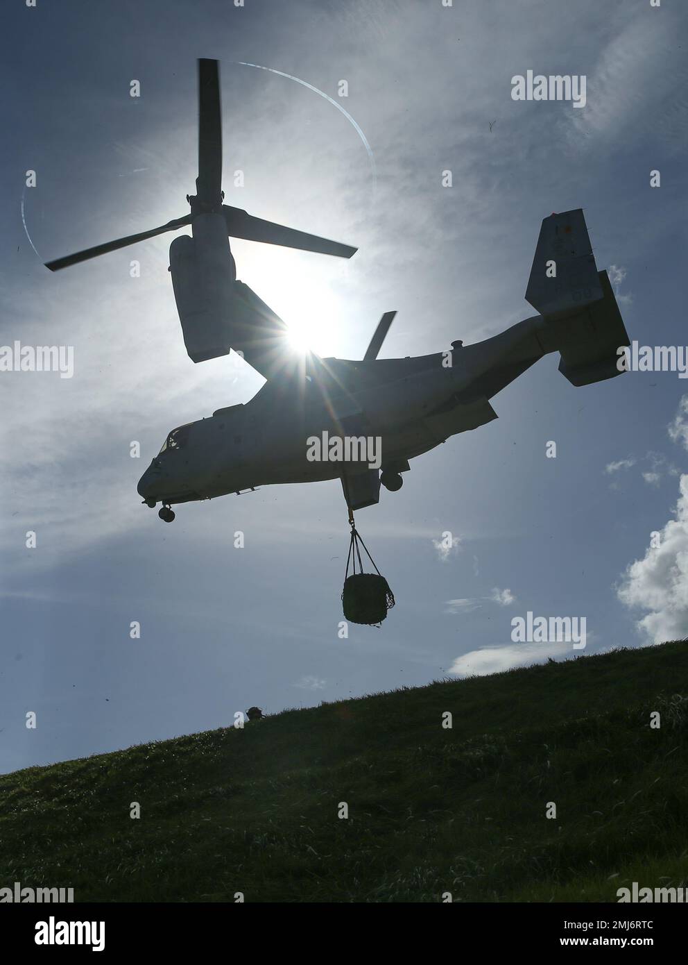 An MV-22 Osprey tiltrotor aircraft with Marine Medium Tiltrotor ...