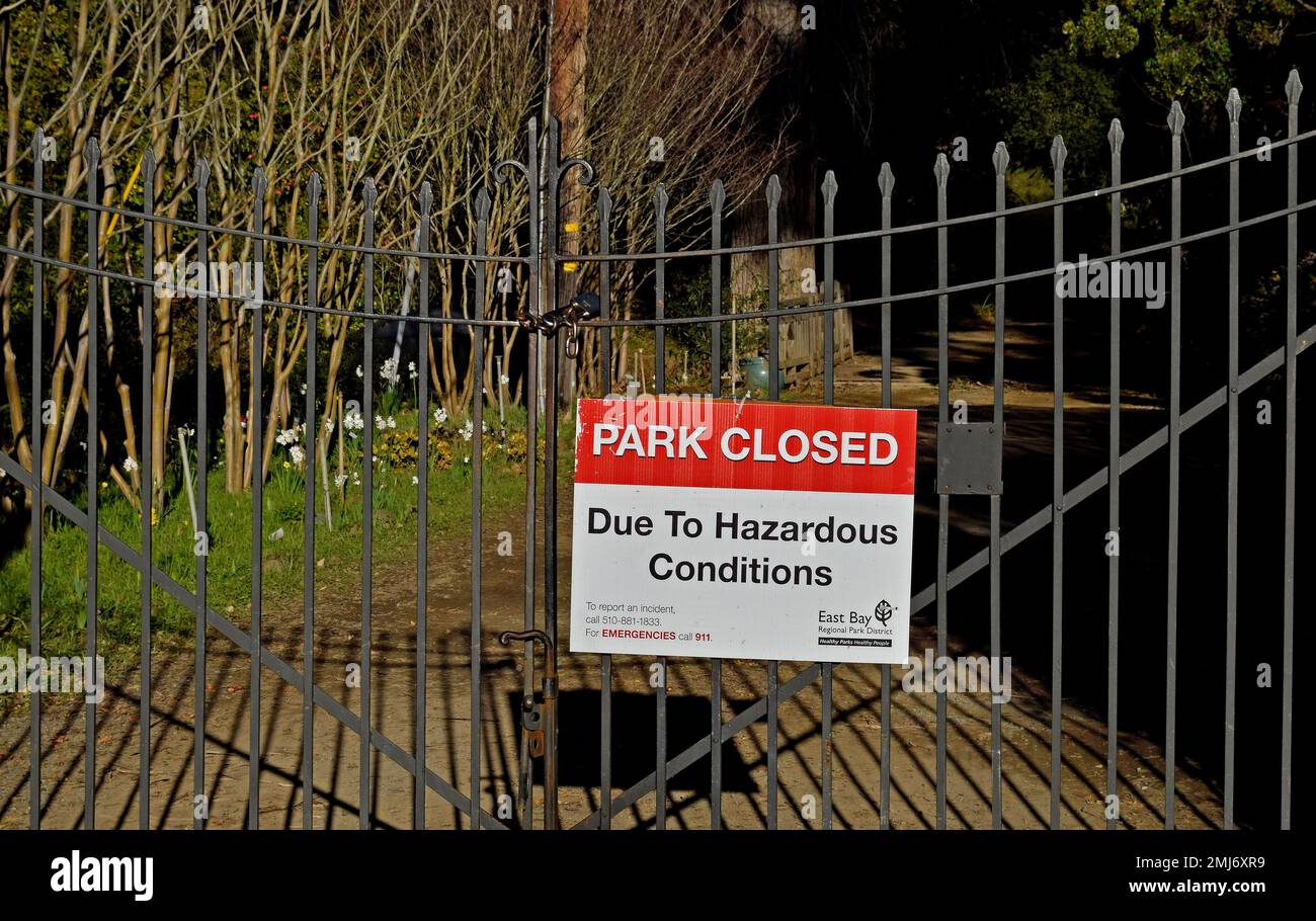 Park Closed due to hazardous conditions sign at entrance to Dry Creek ...