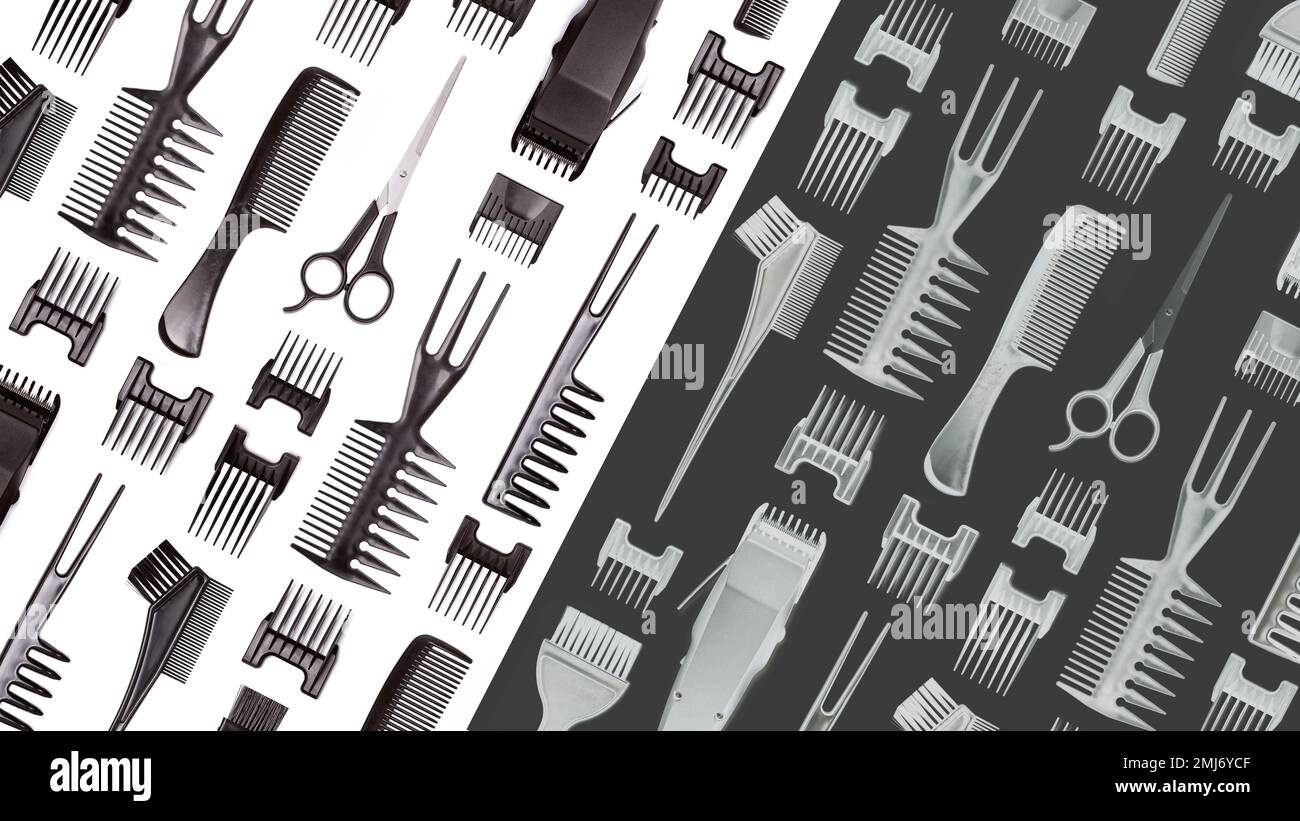 Background from professional hairdressing accessories isolated on white ...