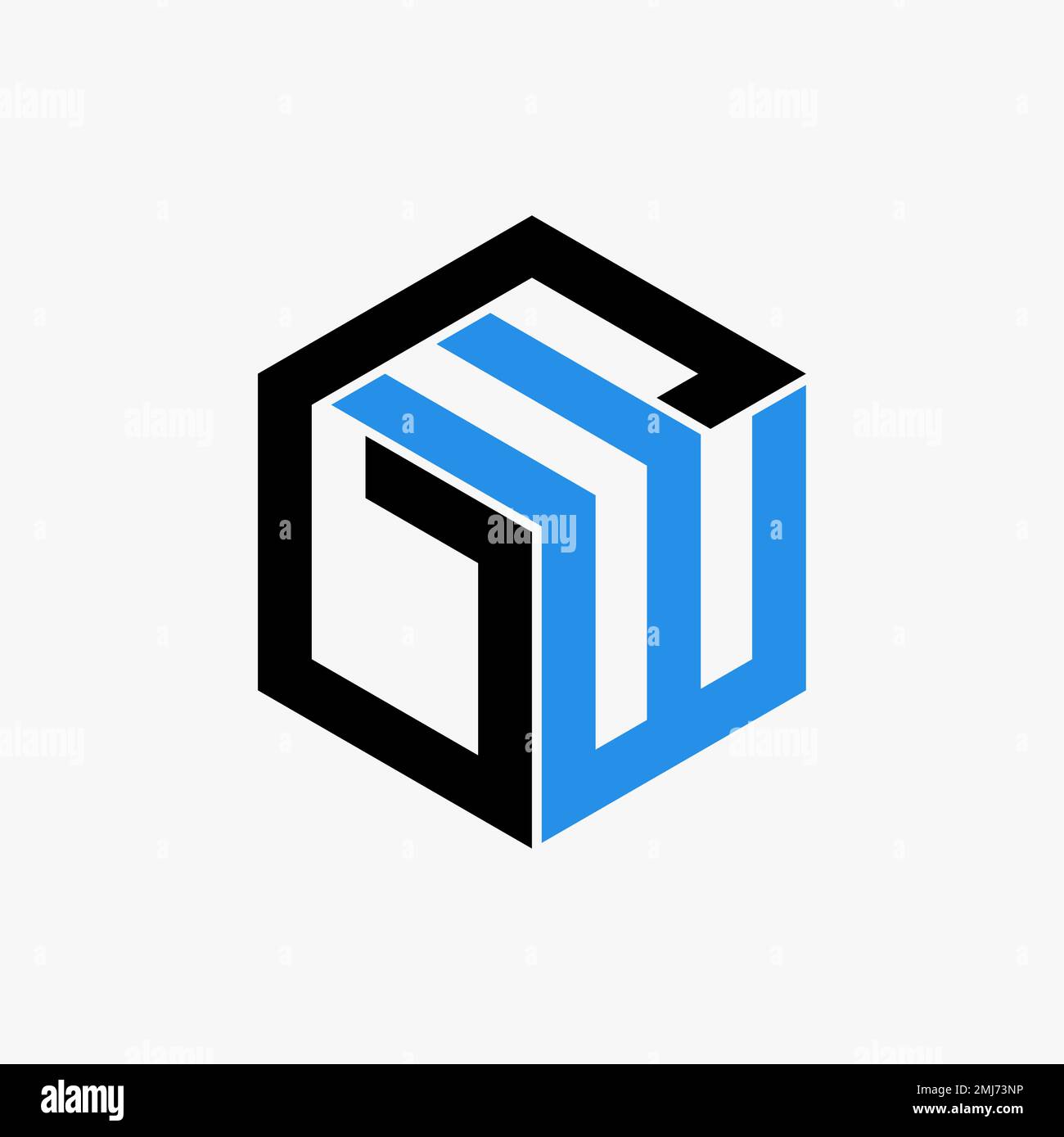 Simple and unique letter or word GW or WG font with line cut on hexagon graphic icon logo design ...