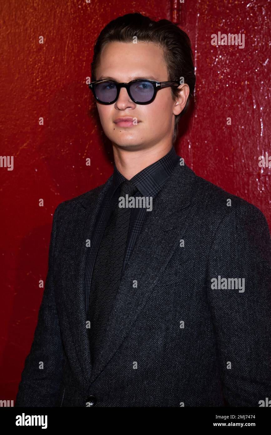 Ansel Elgort arrives to the Tom Ford show during Fashion Week on Monday ...