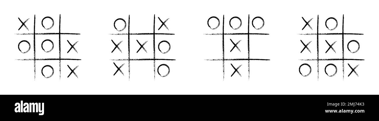 Tic tac toe game competition set. noughts and crosses black grunge ...