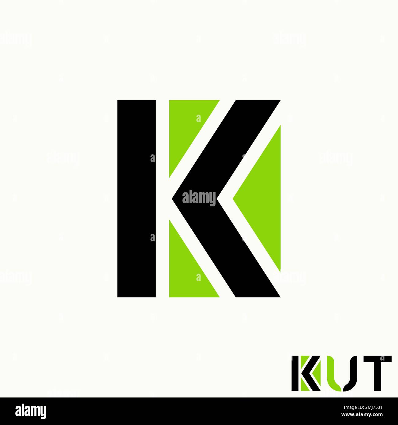 Simple and unique letter or word K cut font on square block or negative ...