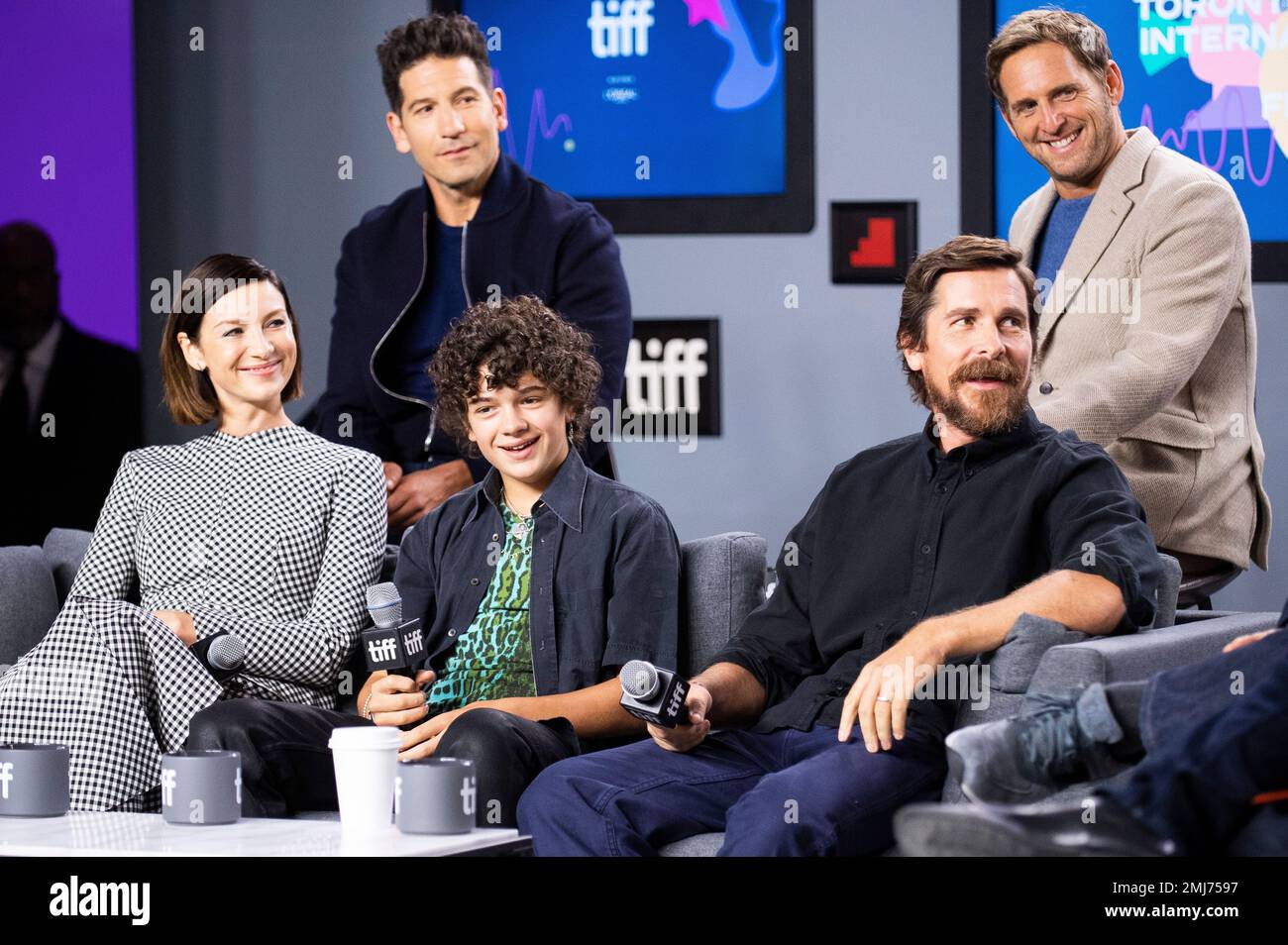 From left, actors Caitriona Balfe, Jon Bernthal, Noah Jupe, Christian ...