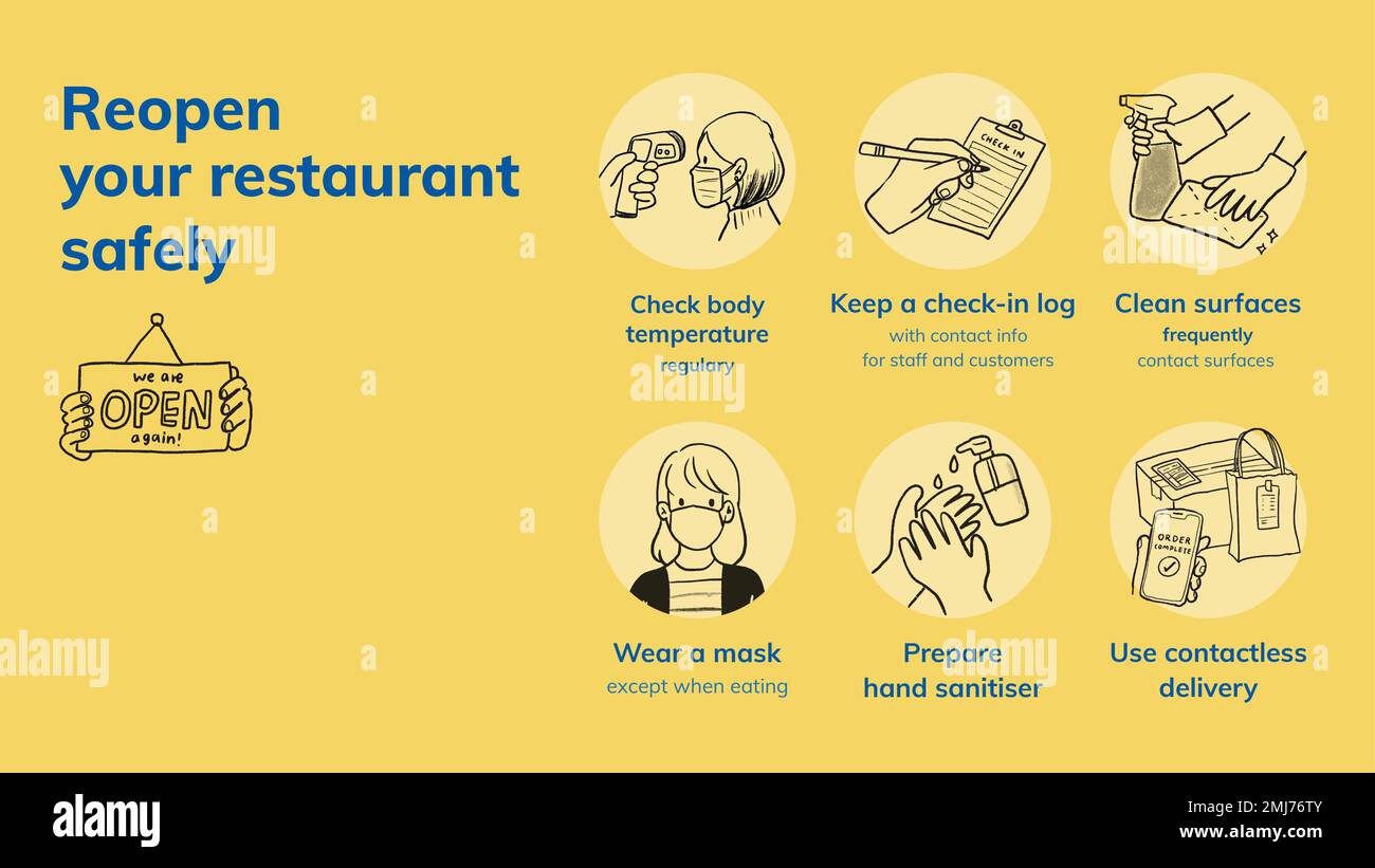 Coronavirus PowerPoint slide template, vector reopen restaurant safety ...