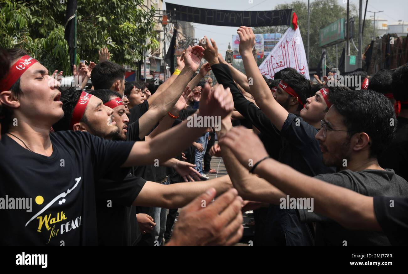 Indian Shiite Muslims flagellate themselves during an Ashoura ...