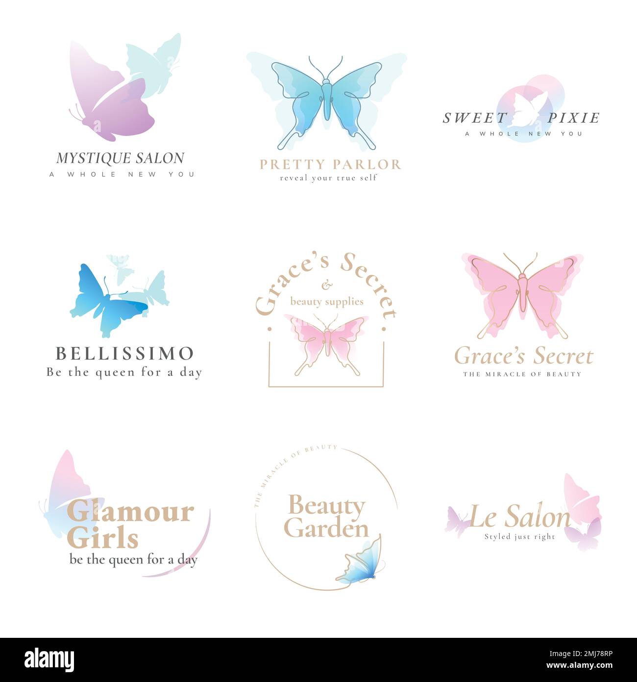 Butterfly logo template, beauty business, pastel creative flat graphic ...