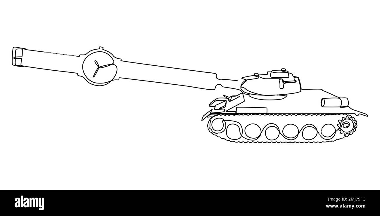 One Continuous Line Of Wristwatch And Armored Tank Thin Line Illustration Vector Concept