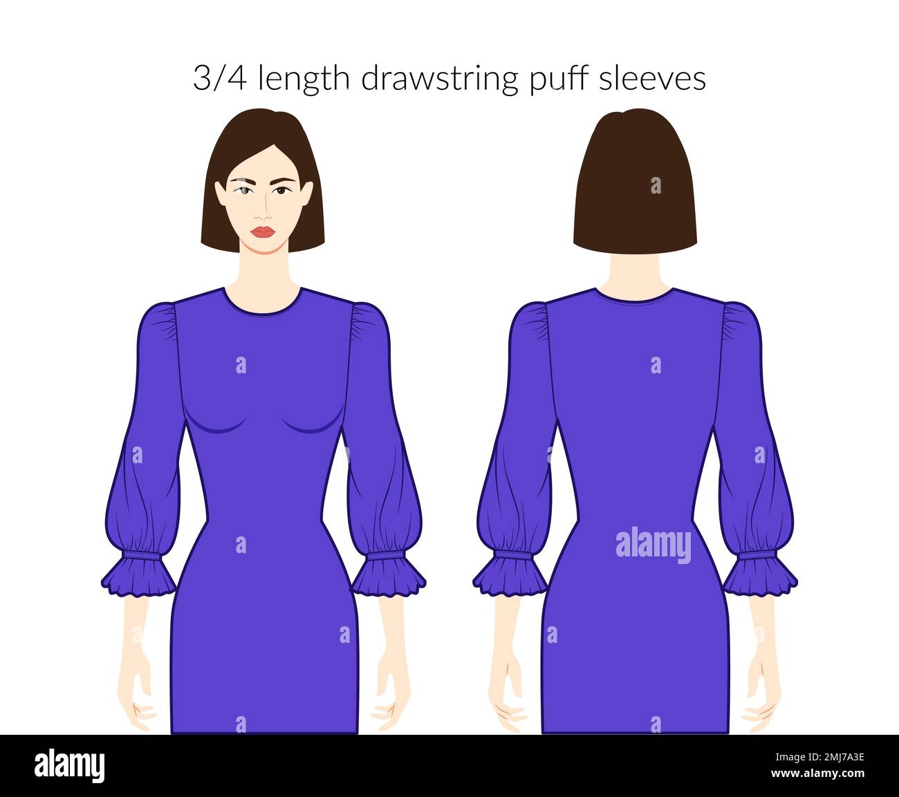 Drawstring Puff Sleeves 3 4 Length Clothes Beautiful Lady In Violet Top
