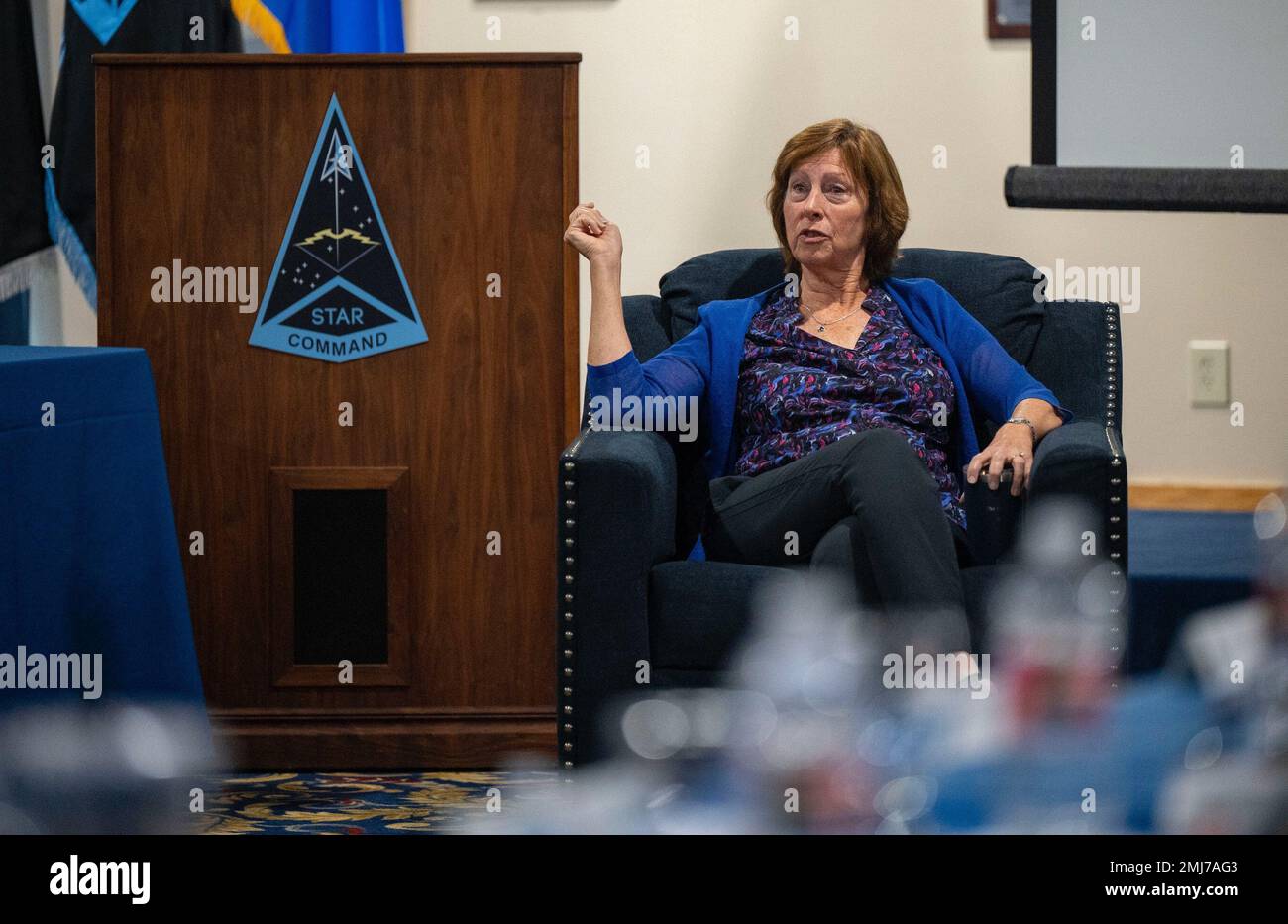Laura Hyten, wife of Gen. (ret.) John Hyten, takes part in a discussion with Space Training and ...