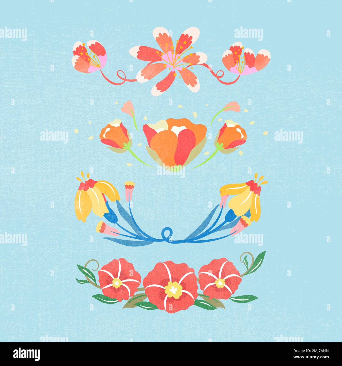 Flower divider, colorful flat design sticker vector illustration set ...