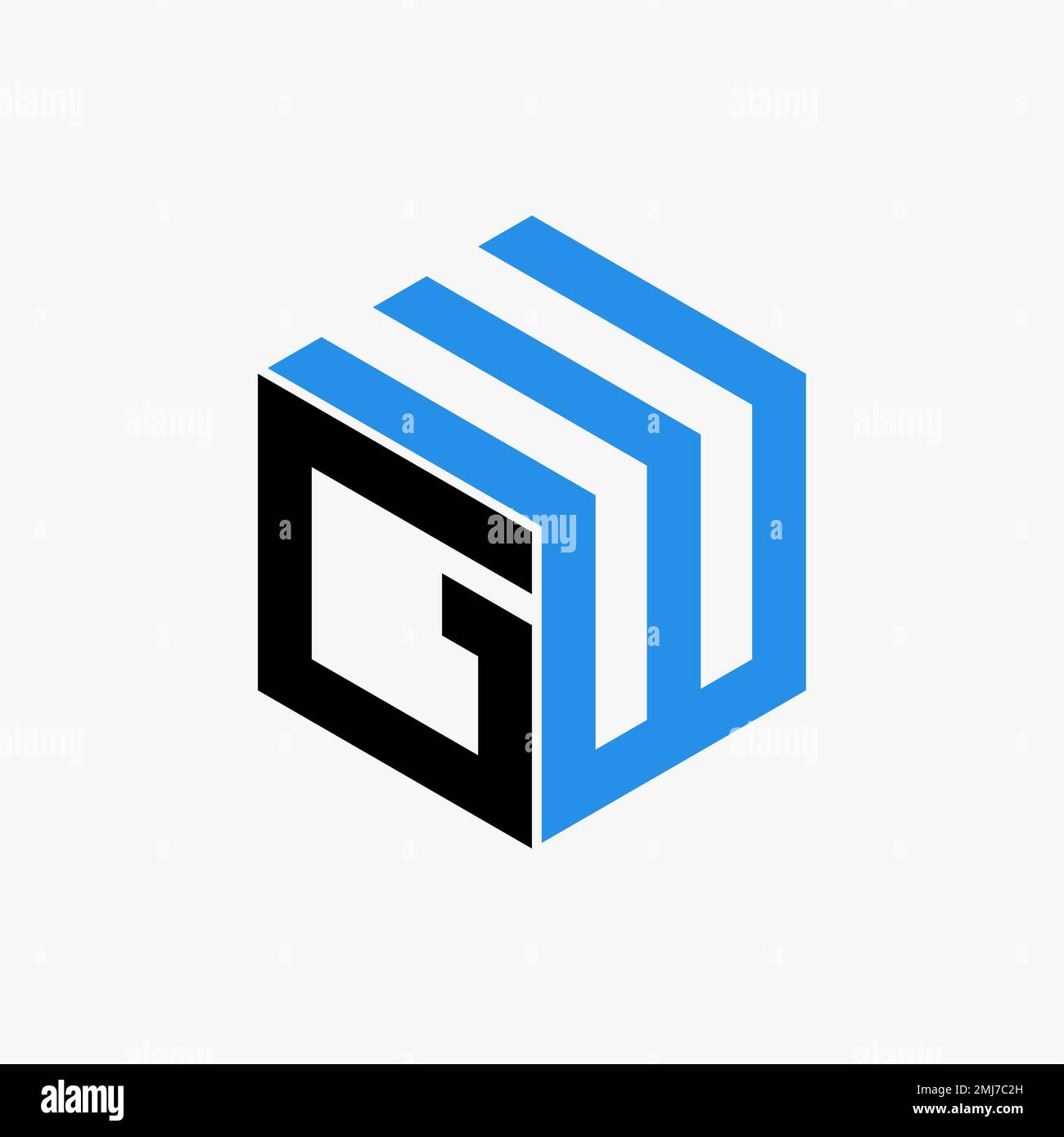 Simple and unique letter or word GW or WG font with line cut on hexagon graphic icon logo design ...