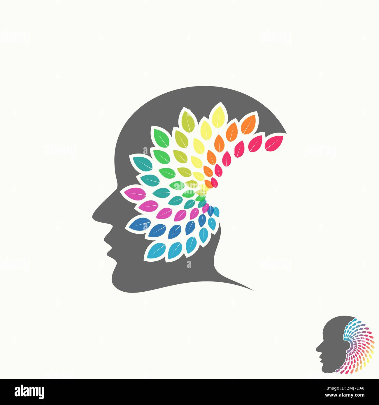 Human or woman face with leaves behind or back head image graphic icon ...