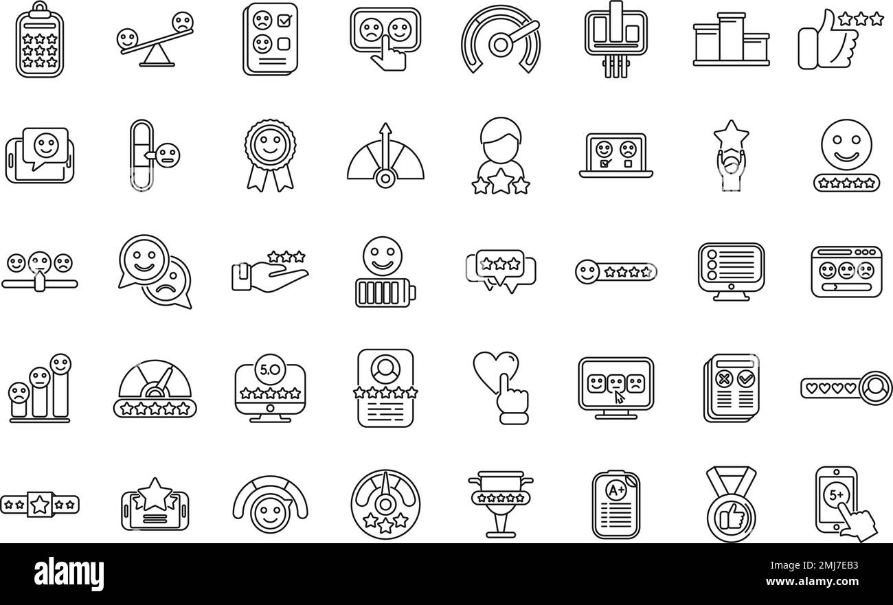 Satisfaction level icons set outline vector. Customer smile. Bad fail ...