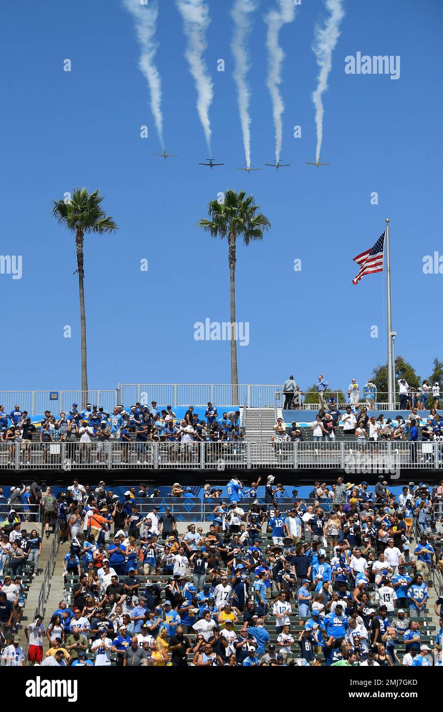 Planes fly over during the national anthem prior to an NFL football ...