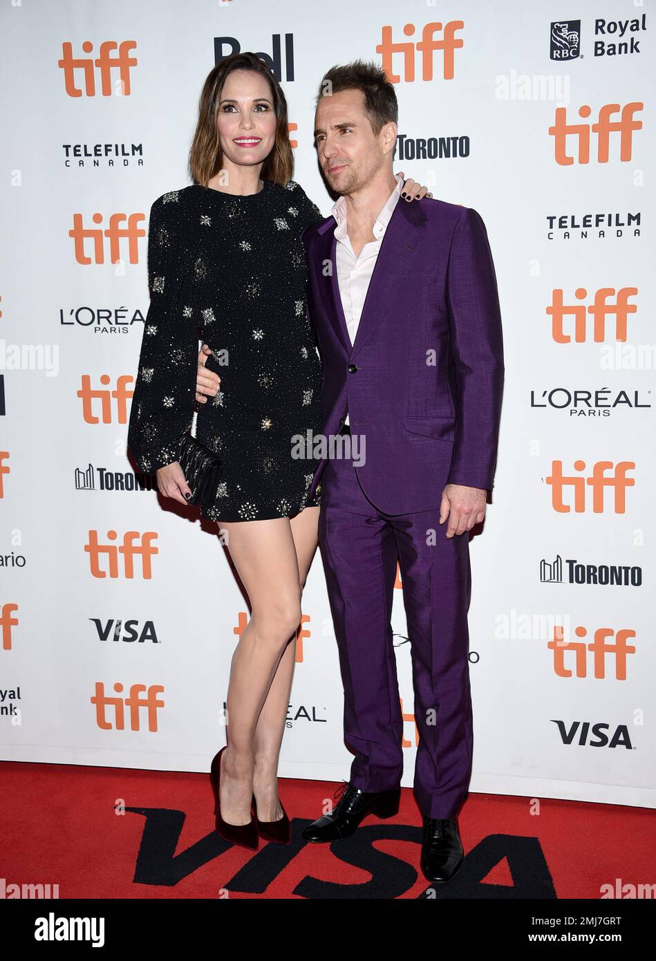 Actors Leslie Bibb, left, and Sam Rockwell attend the premiere for ...