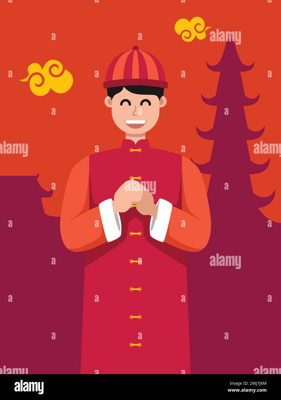 Flat illustration of a Chinese Man Celebrating Lunar New Year Vector ...
