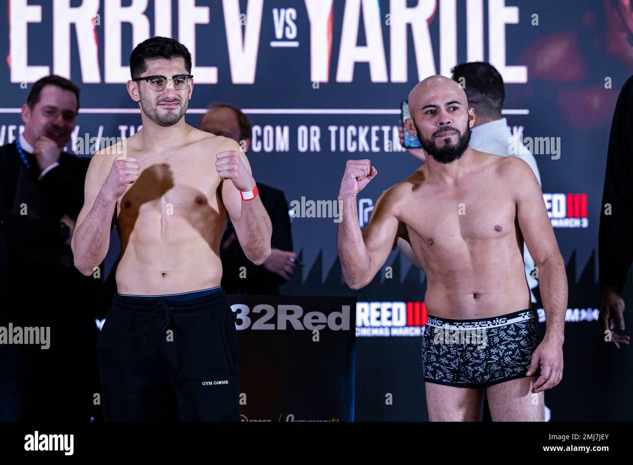 LONDON, UNITED KINGDOM. 27th Jan, 2023. Masood Abdulah (left) face off Lesther Lara (right ...