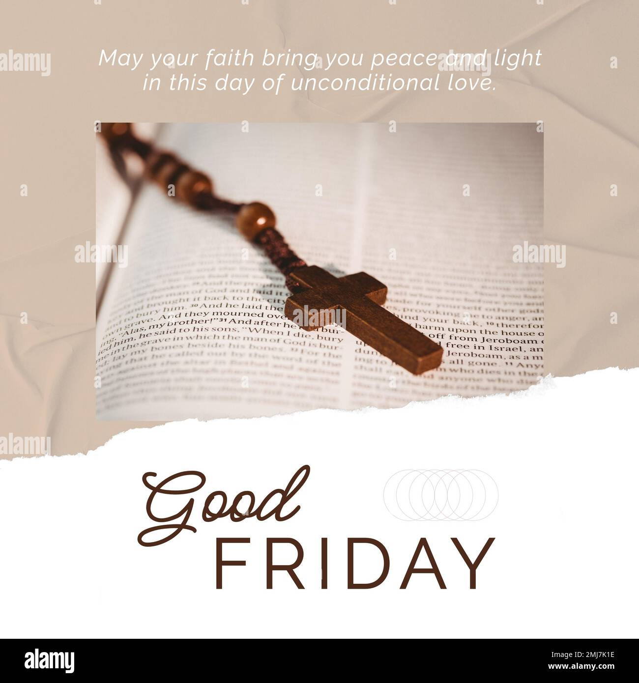 Composition of good friday text with crucifix over book on black ...