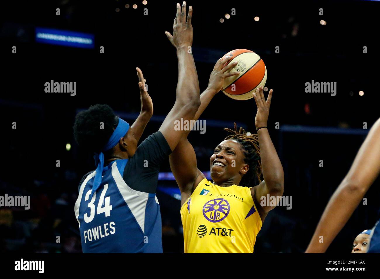 Los Angeles Sparks' Chelsea Gray, right, goes to the basket while ...