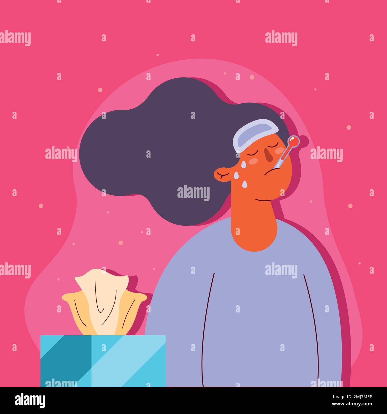 girl sick with fever character Stock Vector Image & Art - Alamy