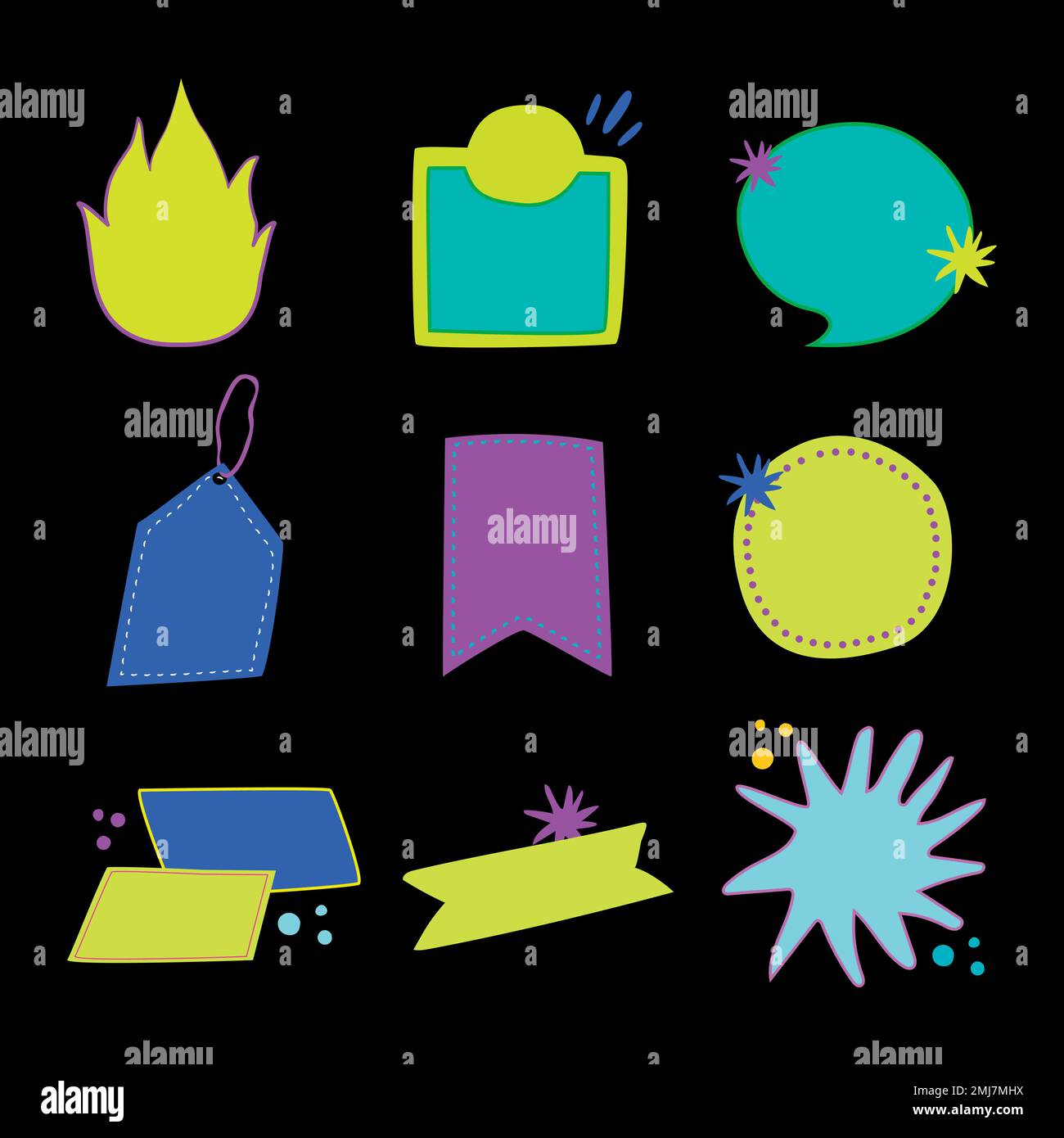 Doodle badge sticker, neon blank clipart vector set Stock Vector Image ...