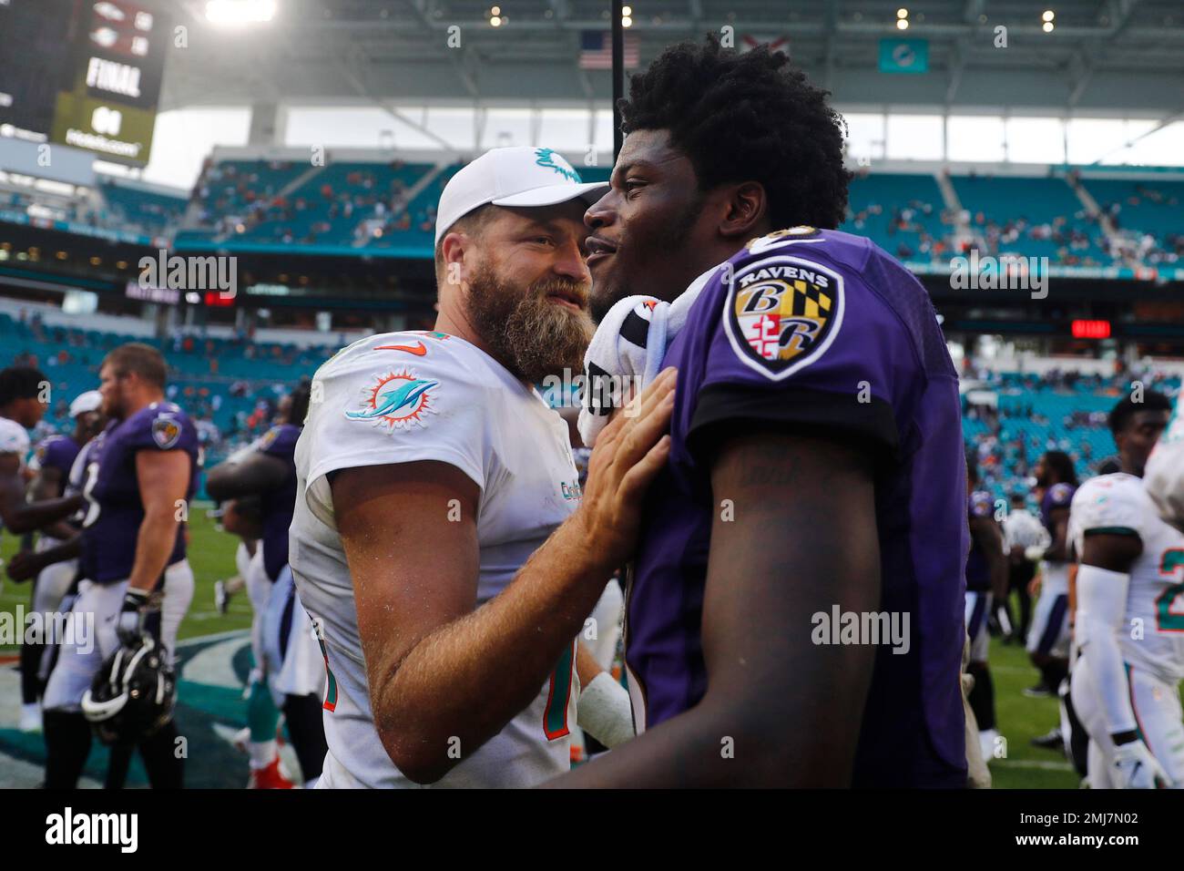 Miami Dolphins quarterback Ryan Fitzpatrick (14) congratulates ...