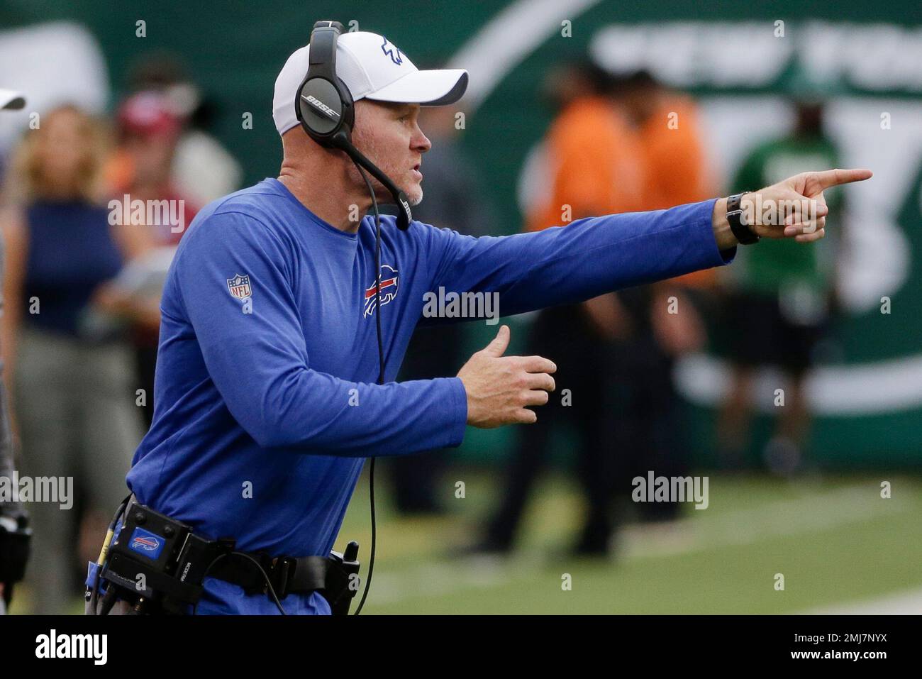 Buffalo Bills head coach Sean McDermott calls out to his team during ...