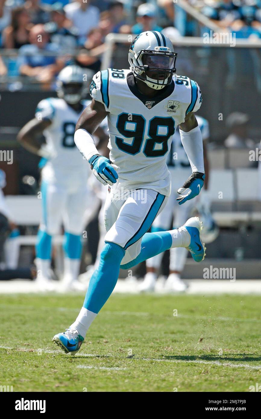 Carolina Panthers defensive end Marquis Haynes (98) runs a play against ...