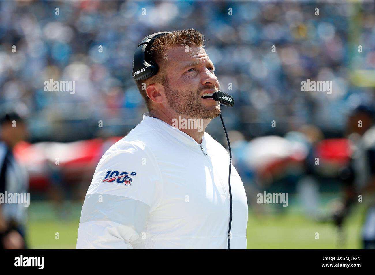 Los Angeles Rams head coach Sean McVay looks on during the first half ...