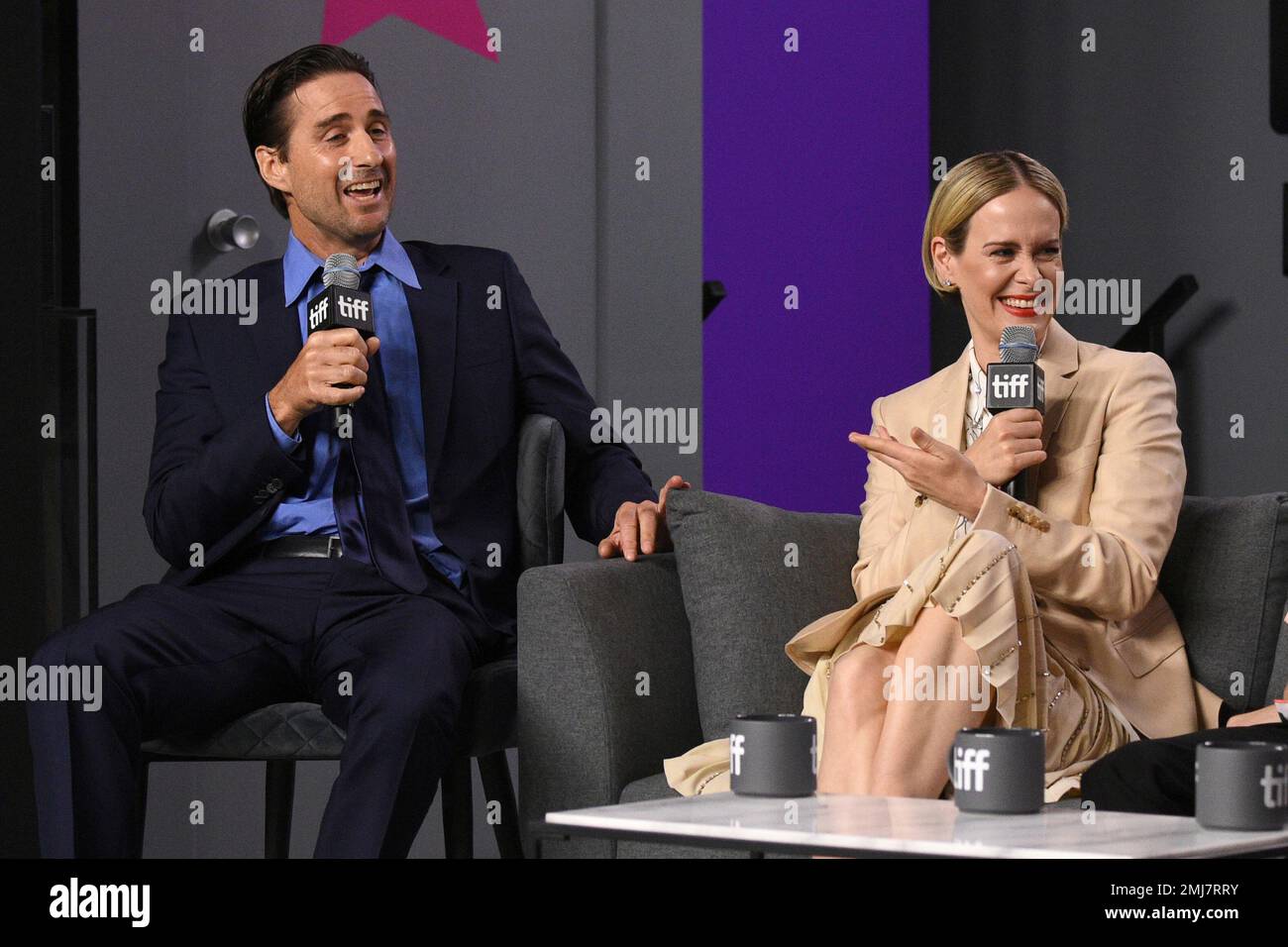 Luke Wilson, left, and Sarah Paulson attend a press conference for "The ...