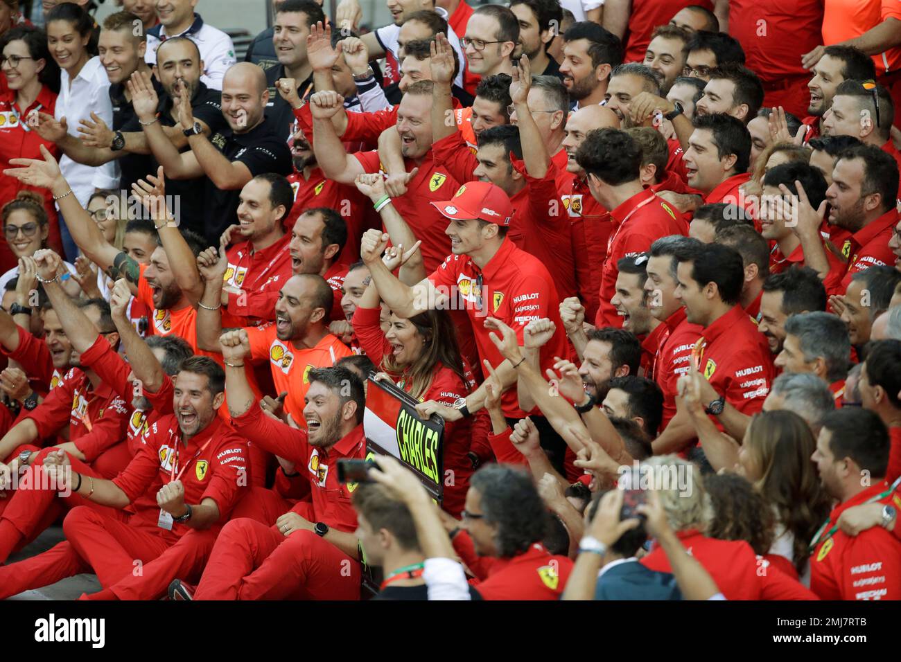 Ferrari driver Charles Leclerc of Monaco celebrates at the Ferrari ...