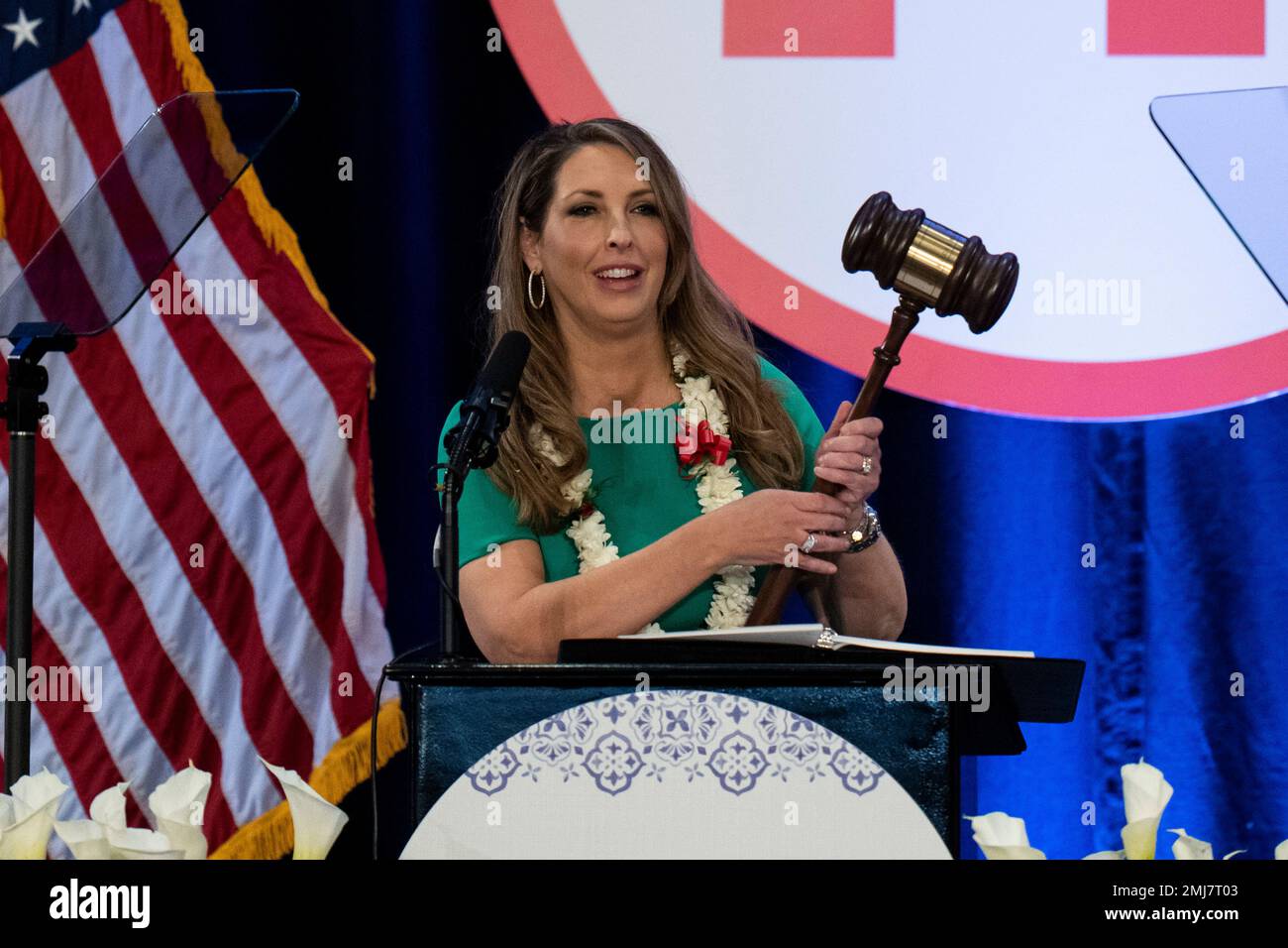 Re-elected Republican National Committee Chair Ronna McDaniel holds a ...