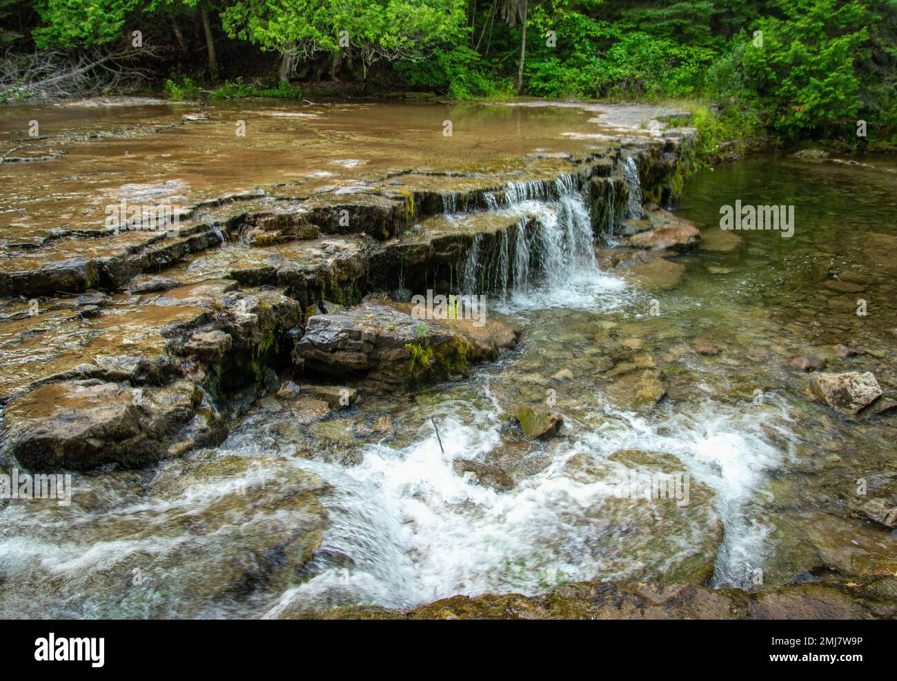 Mineral color display from water leaking from rock floor Stock Photo ...